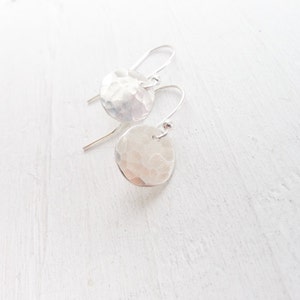 Hammered Disc Earing | Silver Dangle Earrings | Delicate Minimalist ...