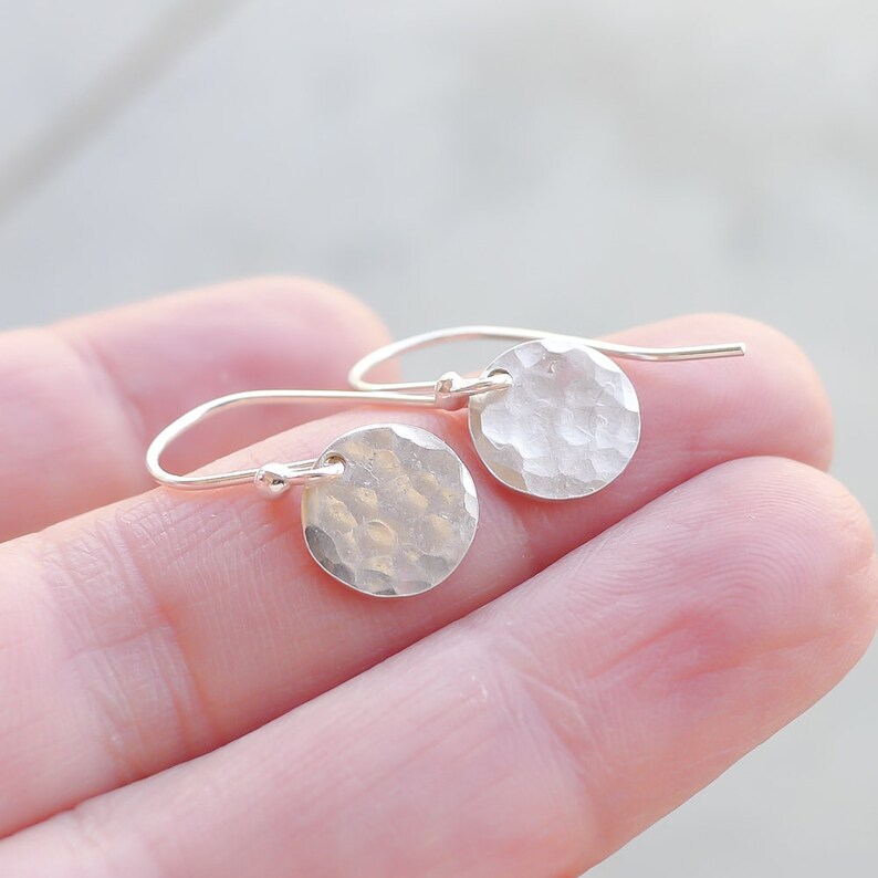 Hammered Disc Earing Silver Dangle Earrings Delicate - Etsy