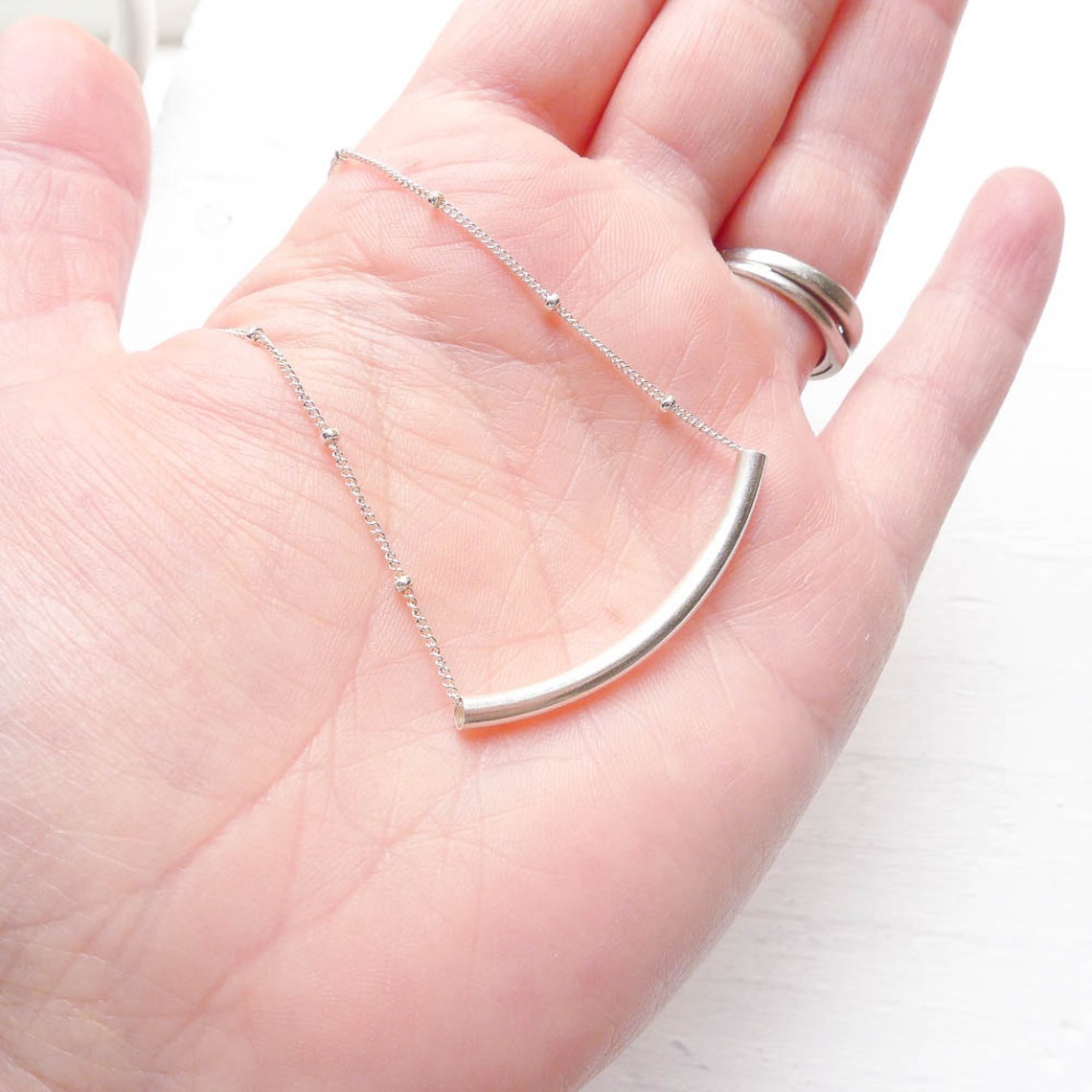 Tube Necklace in Sterling Silver Sleek Layering Jewelry Beaded Chain ...