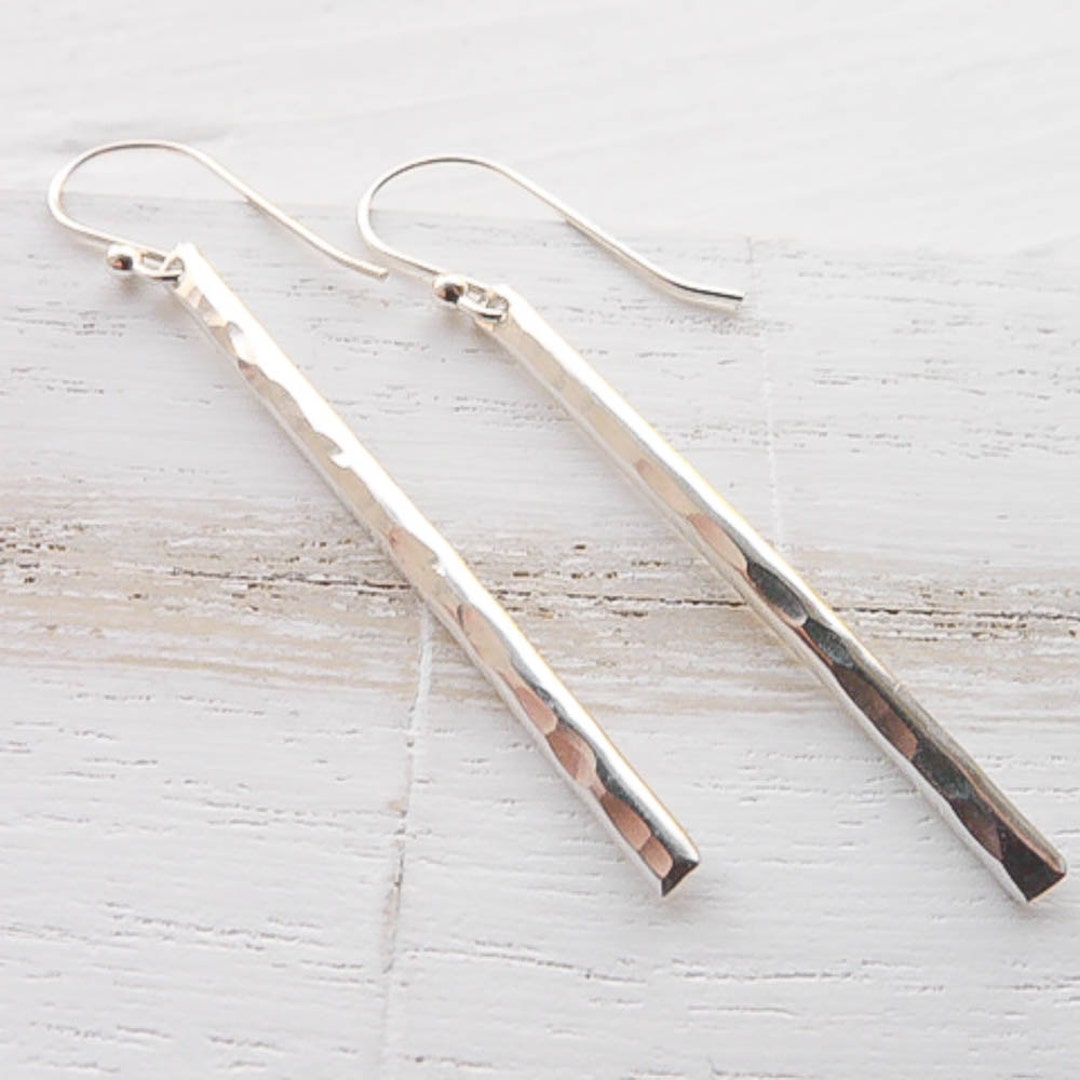 Sterling Stick Earrings | Long Earings | Silver Hammered Bar | Linear ...