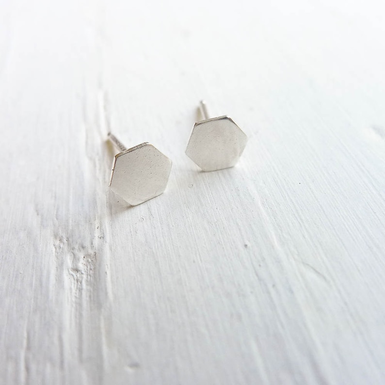 Tiny Hexagon Studs Sterling Silver Honeycomb Earrings Beehive | Etsy