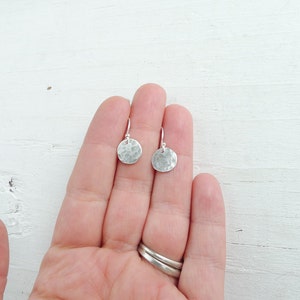 Hammered Disc Earing Silver Dangle Earrings Delicate Minimalist ...