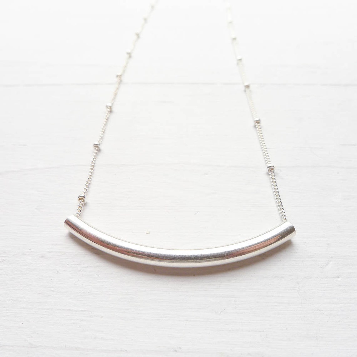 Tube Necklace in Sterling Silver Sleek Layering Jewelry Beaded Chain ...