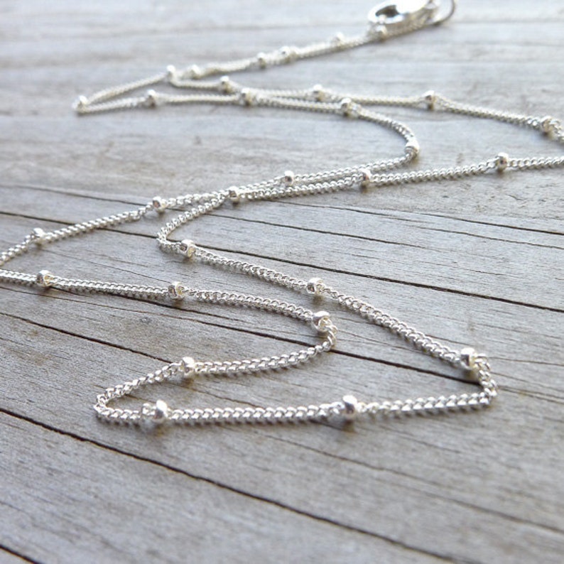 Satellite Chain Sterling Silver Beaded Necklace Layering Piece Tiny ...