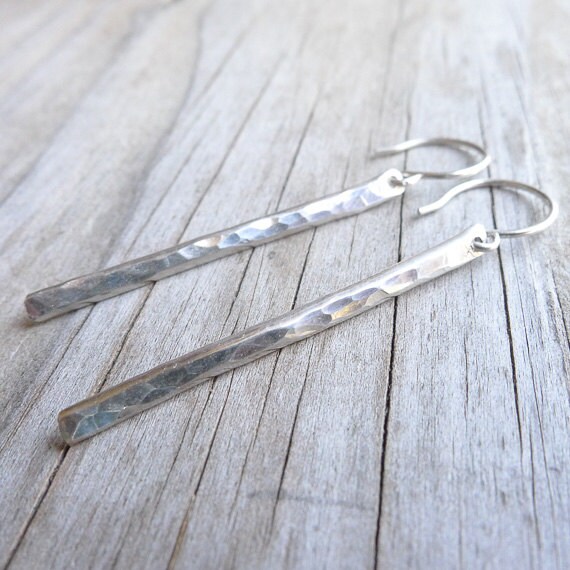 Sterling Stick Earrings Long Earings Silver Hammered Bar - Etsy