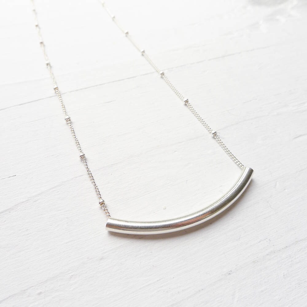 Tube Necklace in Sterling Silver Sleek Layering Jewelry Beaded | Etsy