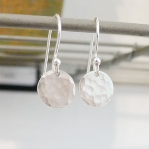 Hammered Disc Earing Silver Dangle Earrings Delicate Minimalist ...
