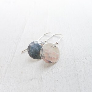 Hammered Disc Earing | Silver Dangle Earrings | Delicate Minimalist ...