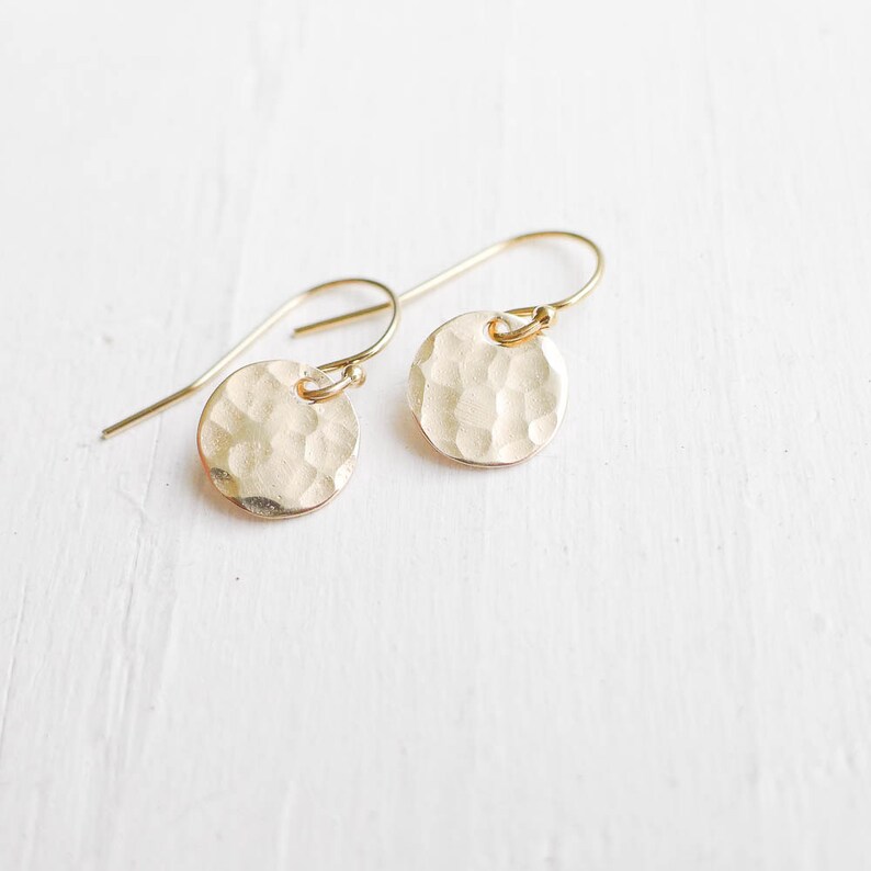 Gold Disc Earring - Basic Hammered Circle Earrings Tiny Earing Classic ...