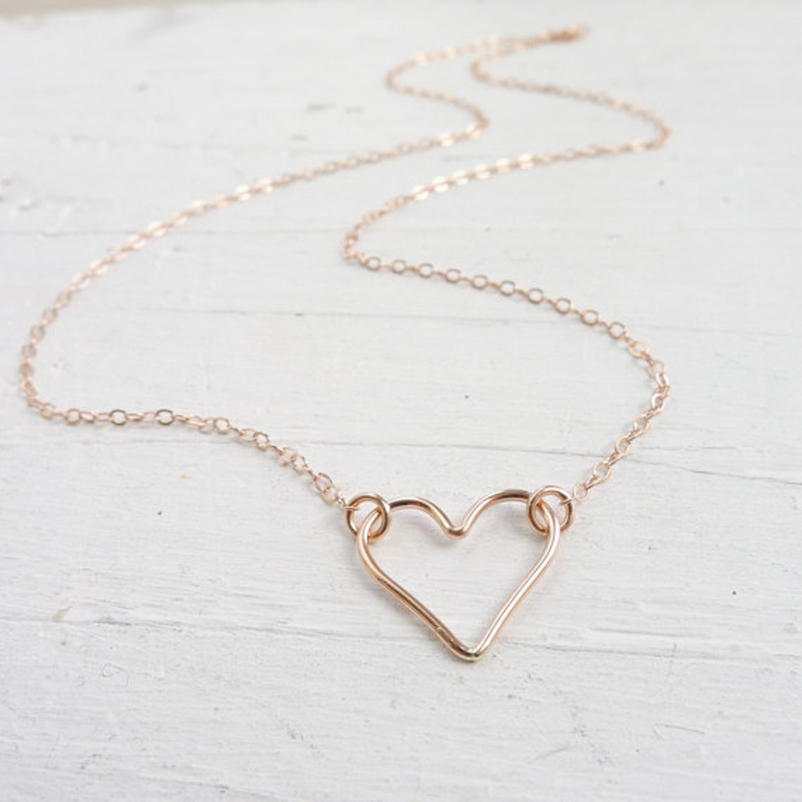 Rose Gold Heart Necklace Floating Wire Hearts Pendant Pink | Etsy