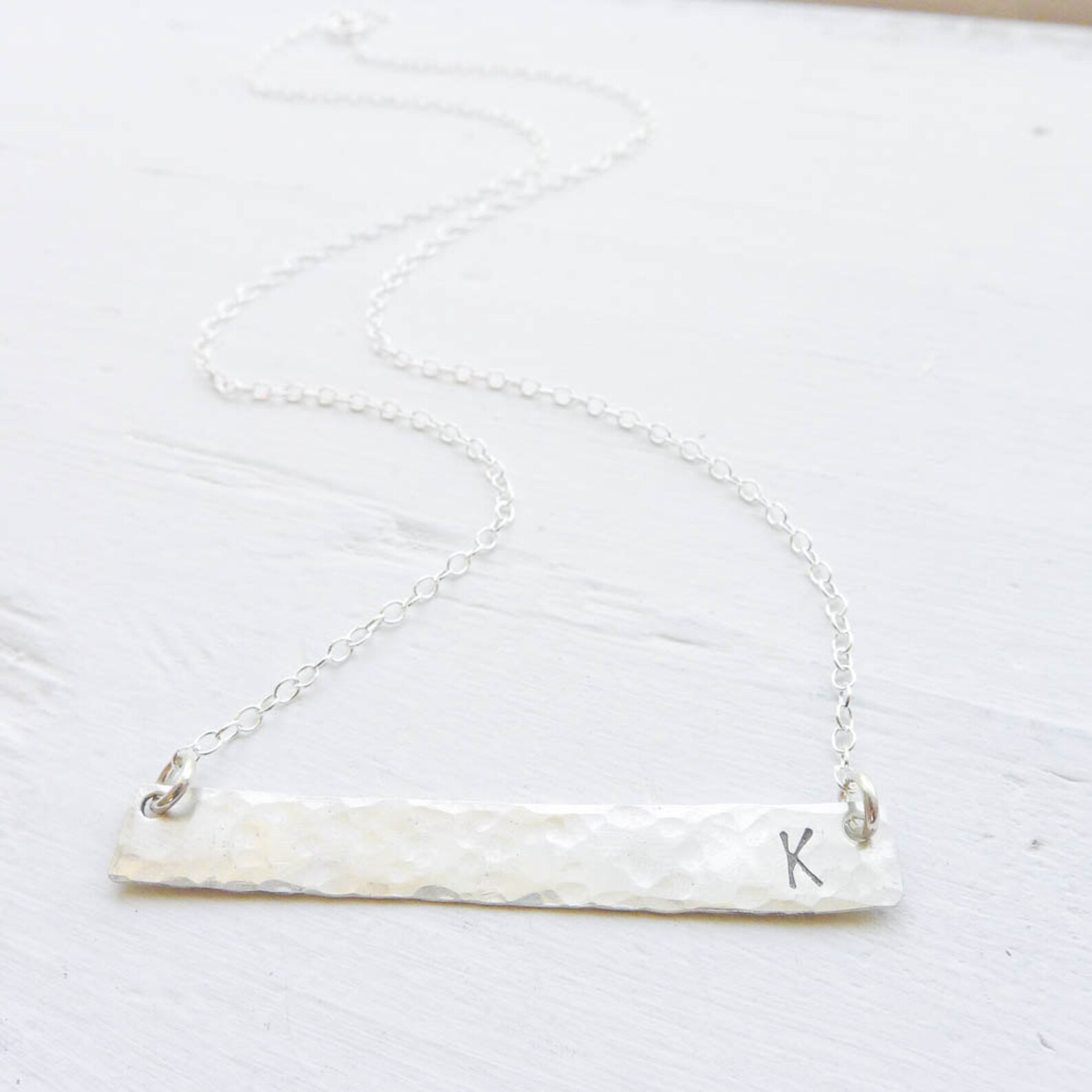 Sterling Silver Bar Necklace Silver Initial Hammered Jewelry - Etsy