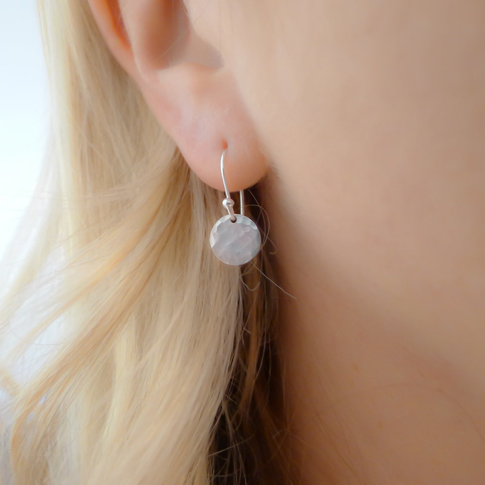 Hammered Disc Earing Silver Dangle Earrings Delicate - Etsy