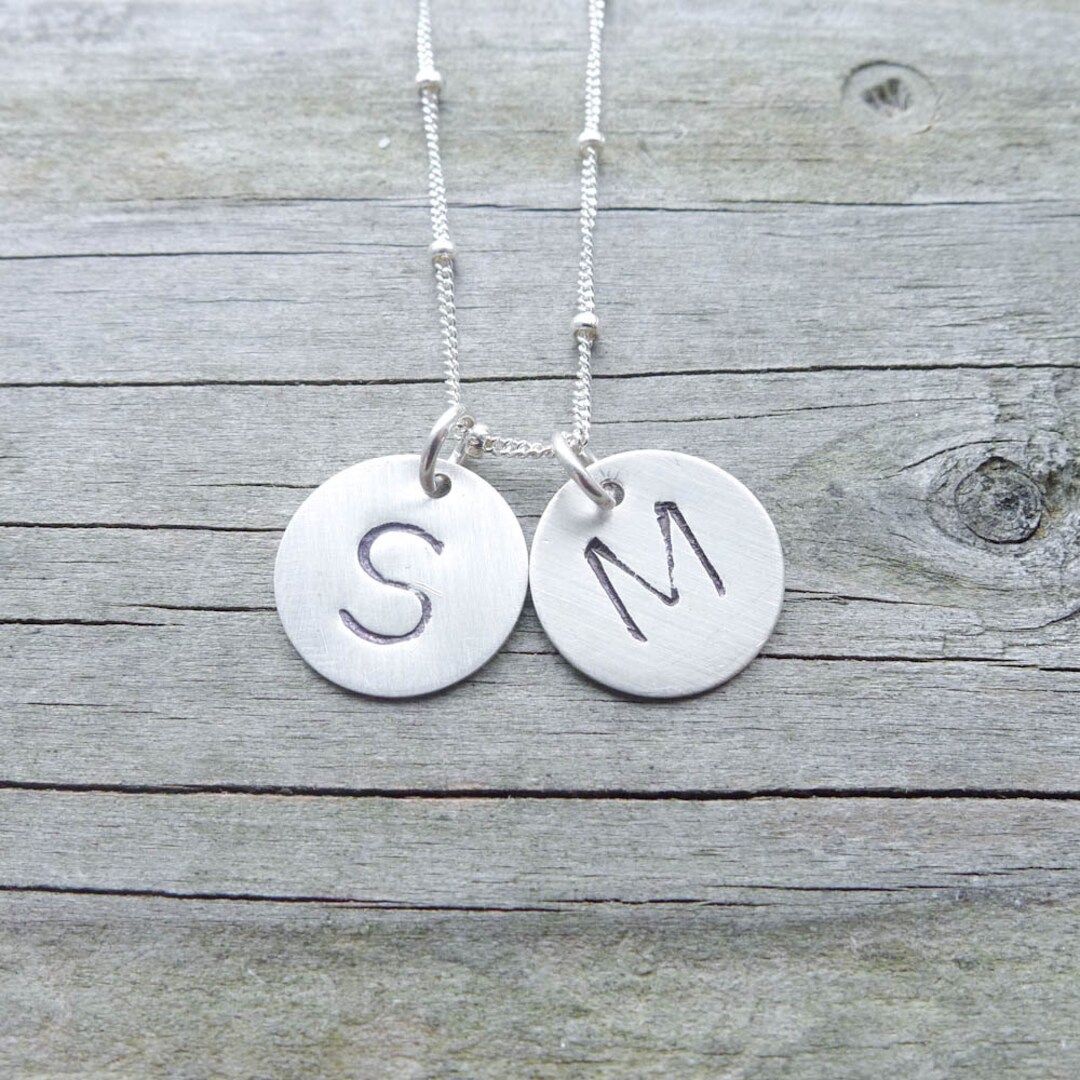 Initial Necklace - Sterling Silver Engraved Discs Personalized Jewelry ...