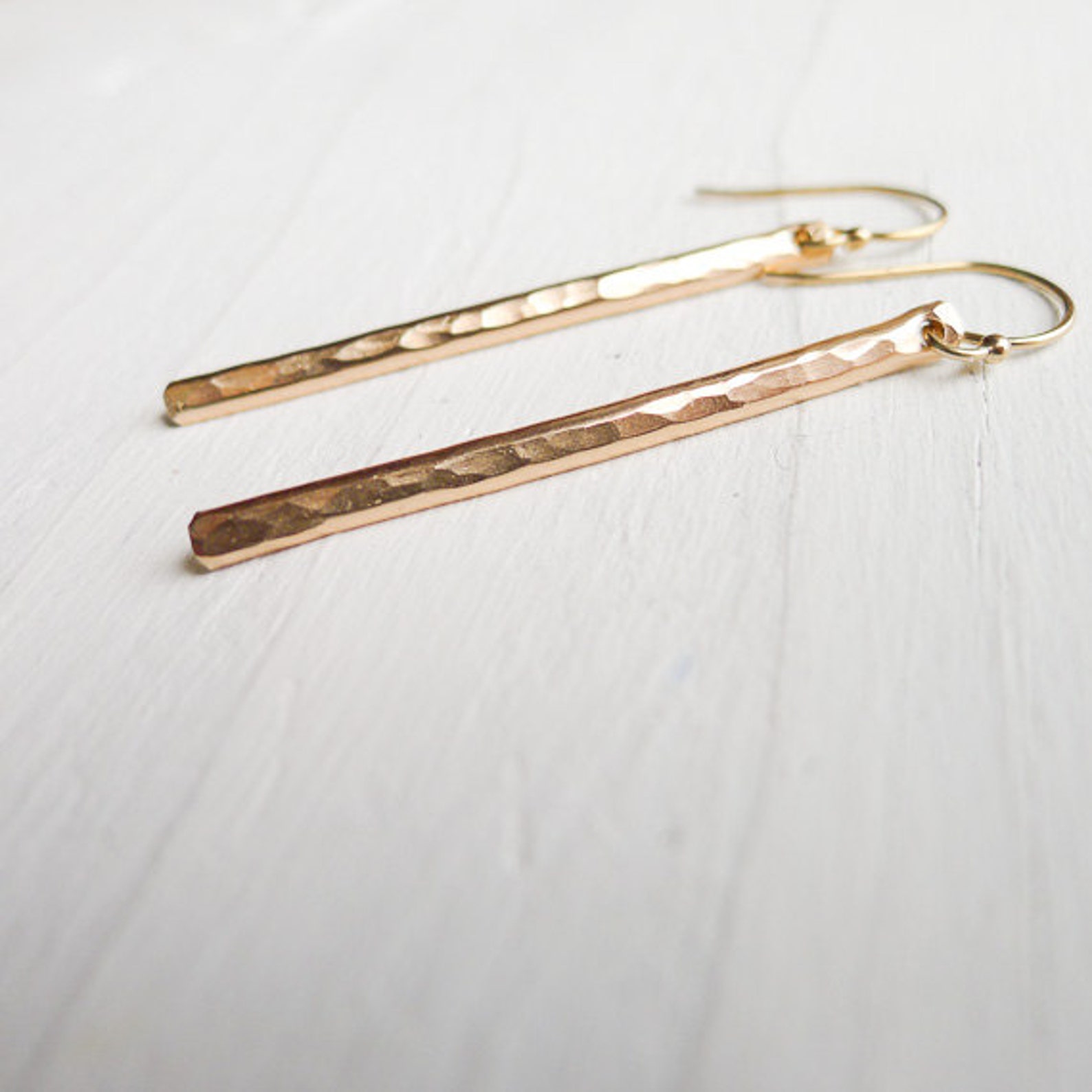 Gold Stick Earrings Gold Line Earring Goldfill Hammered Bars | Etsy