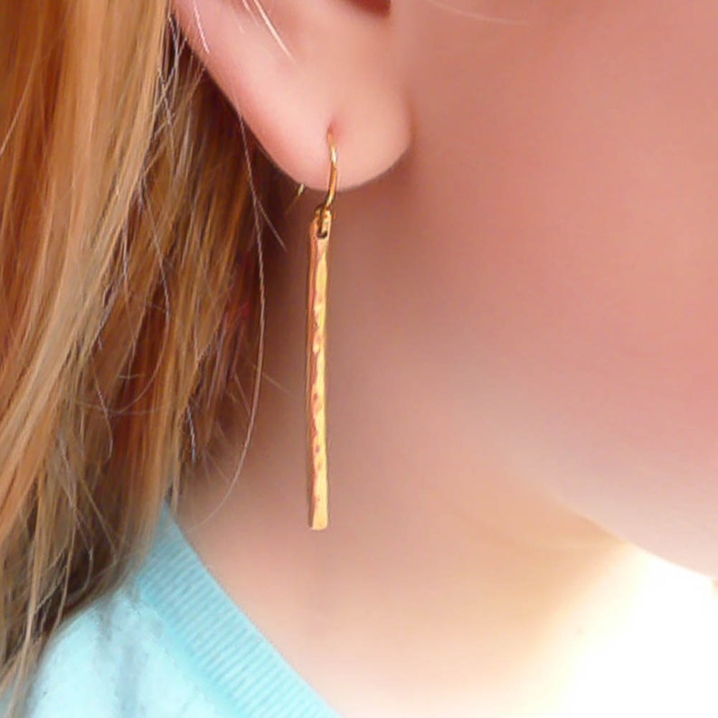 Gold Stick Earrings Gold Line Earring Goldfill Hammered Bars - Etsy