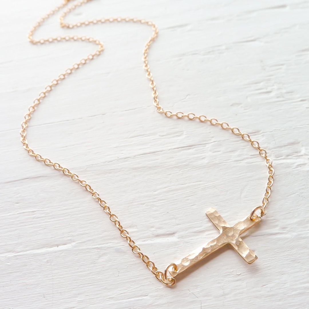 Sideways Gold Cross Necklace Womens Minimalist Jewelry - Etsy