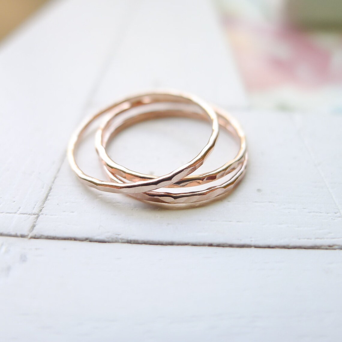 Rose Gold Stacking Rings Set of 3 Hammered Thin Gold | Etsy