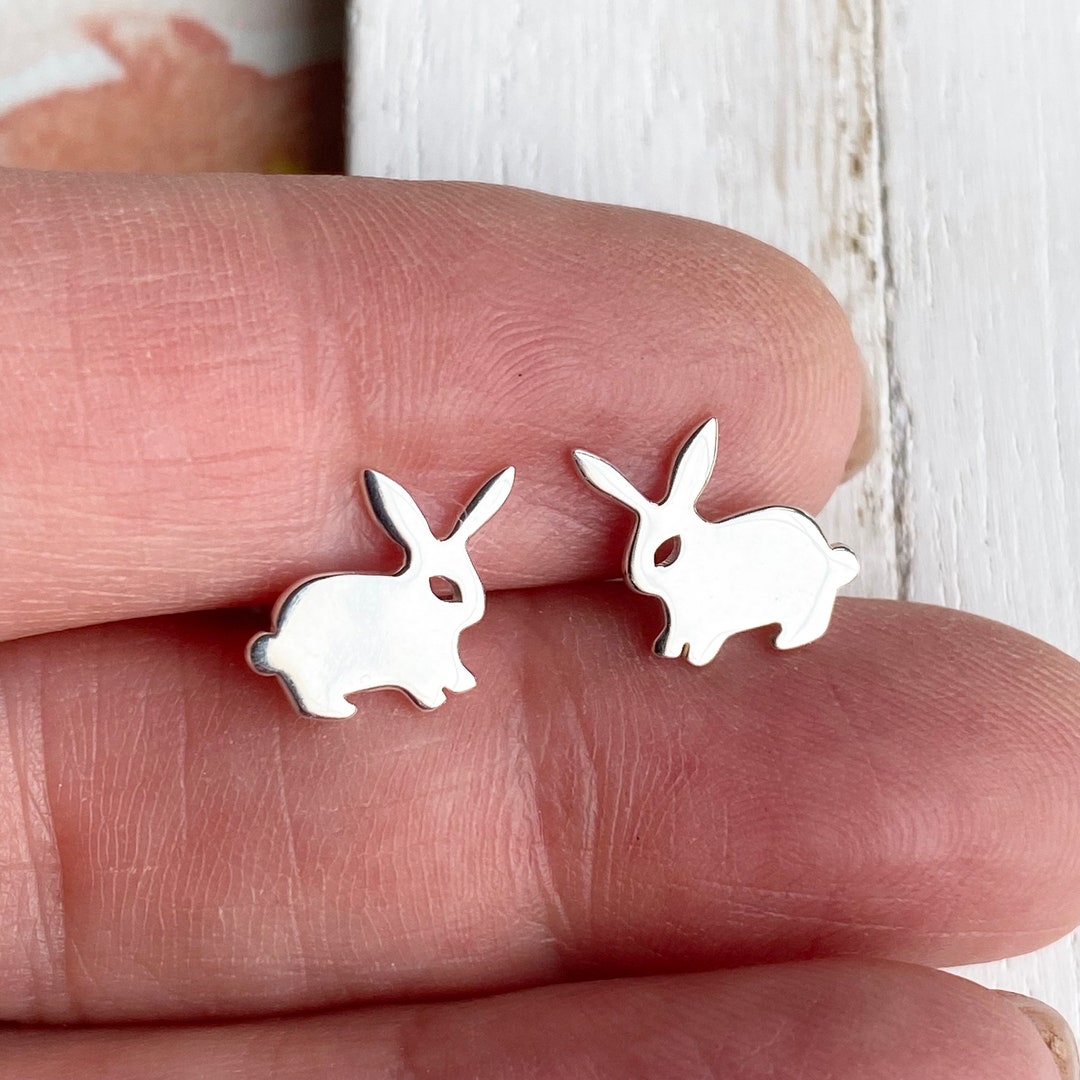 Bunny Earrings Tiny Rabbit Stud Earings Animal Jewelry Sterling Silver ...