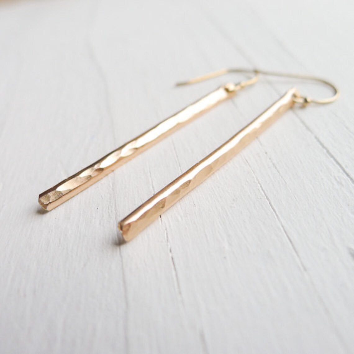 Gold Stick Earrings Gold Line Earring Goldfill Hammered Bars - Etsy