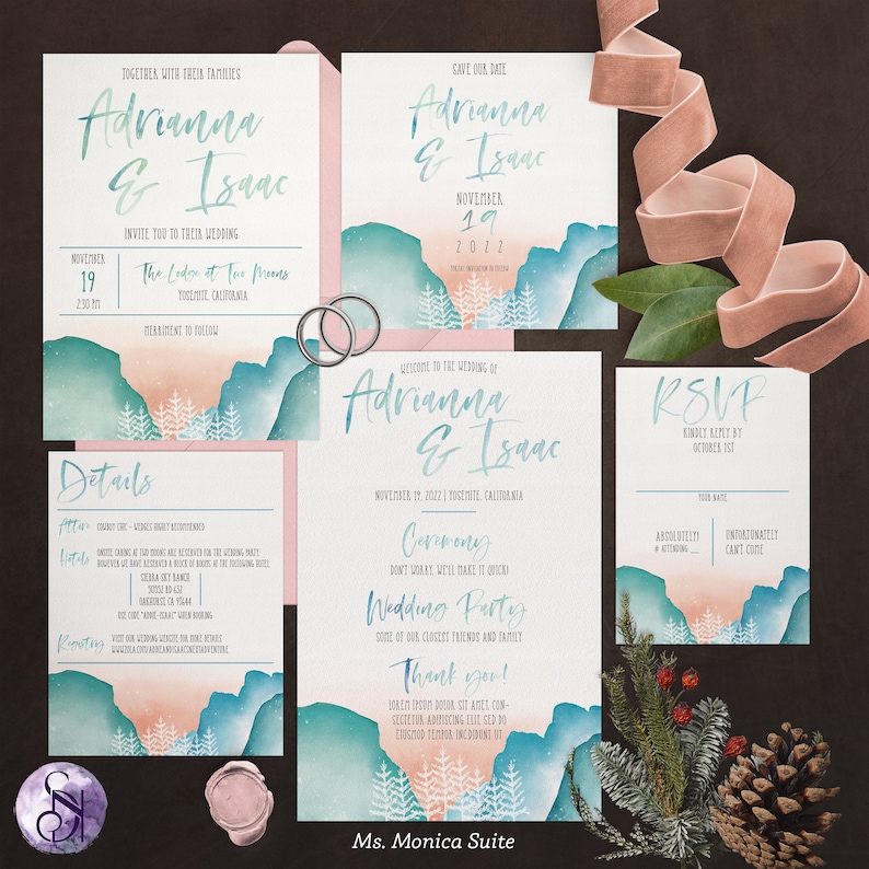 Ms. Monica | Watercolor Mountain Wedding Invitation Suite ...