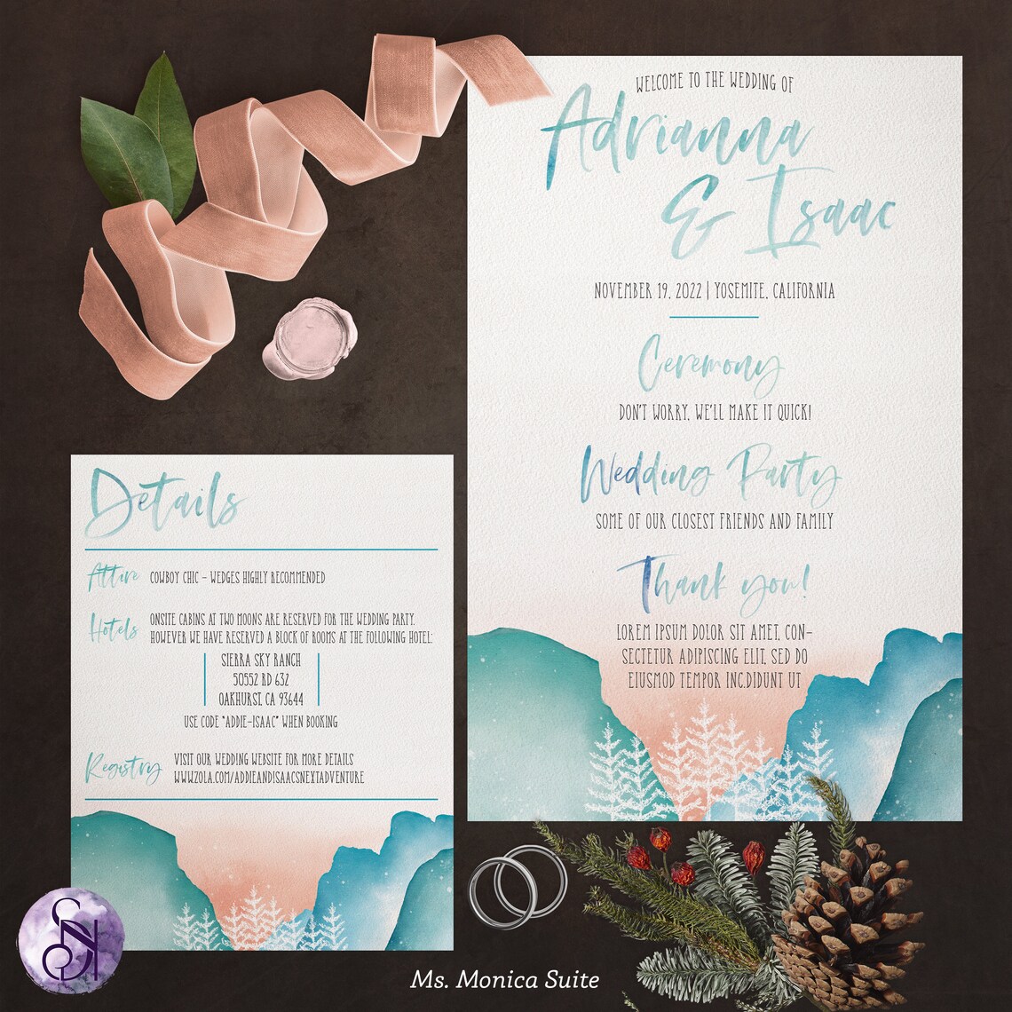 Ms. Monica | Watercolor Mountain Wedding Invitation Suite ...