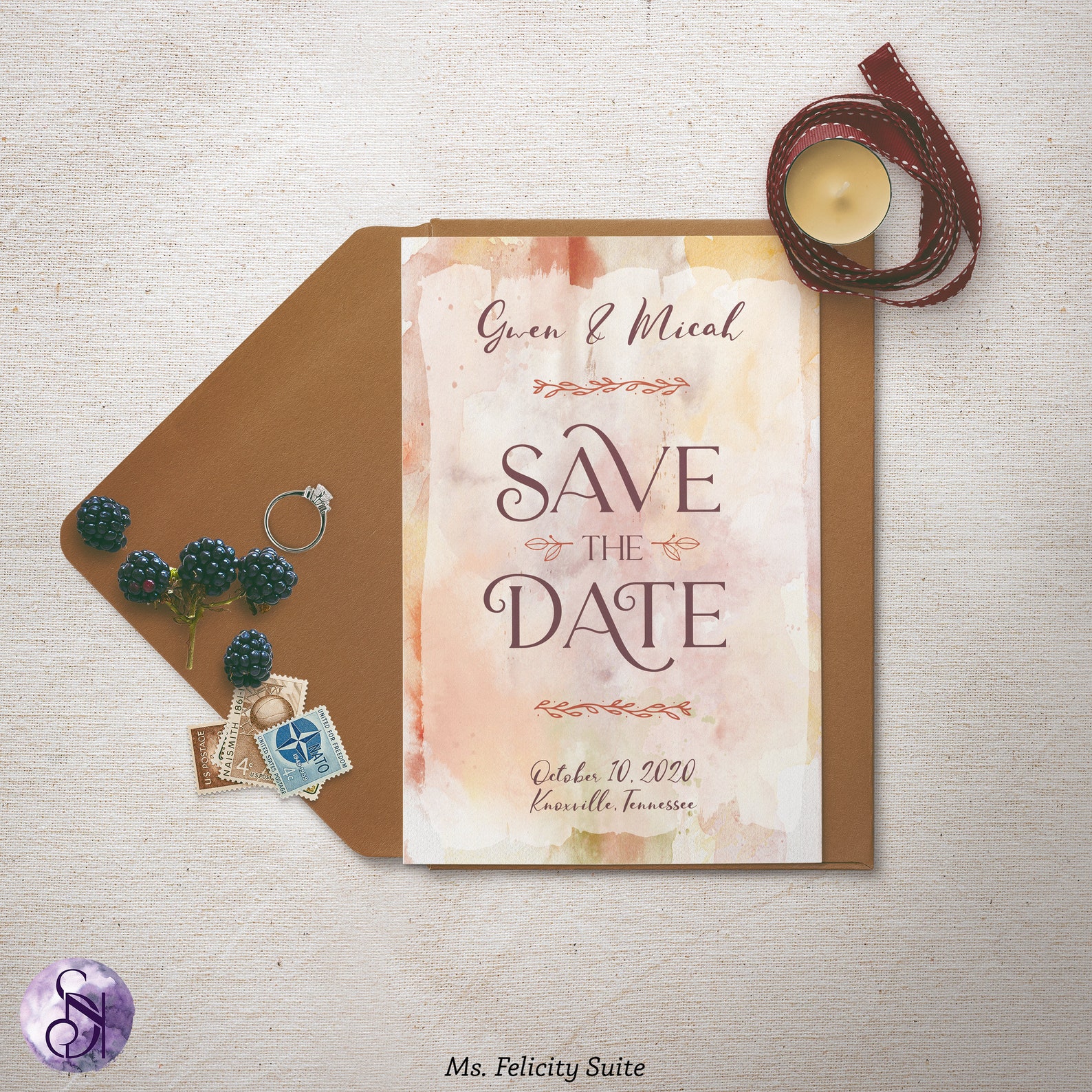 Ms. Felicity | Watercolor Fall Colors Art Wedding Invitation Suite ...