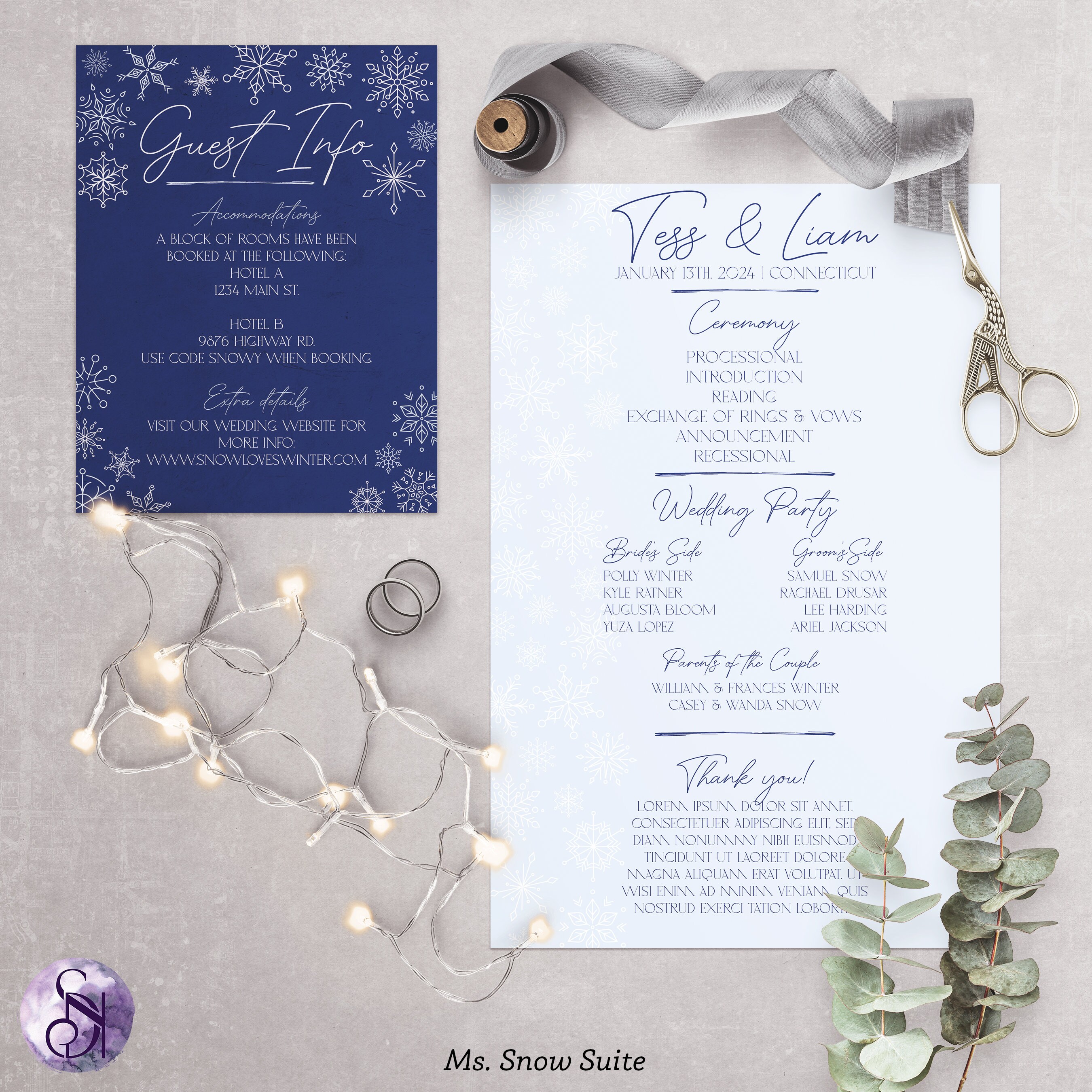 Ms. Snow | Snowy Winter Wedding Invitation Suite | Personalized ...