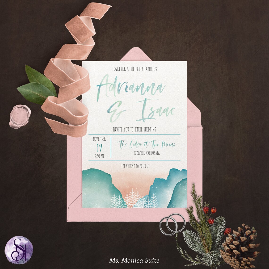 Ms. Monica | Watercolor Mountain Wedding Invitation Suite ...