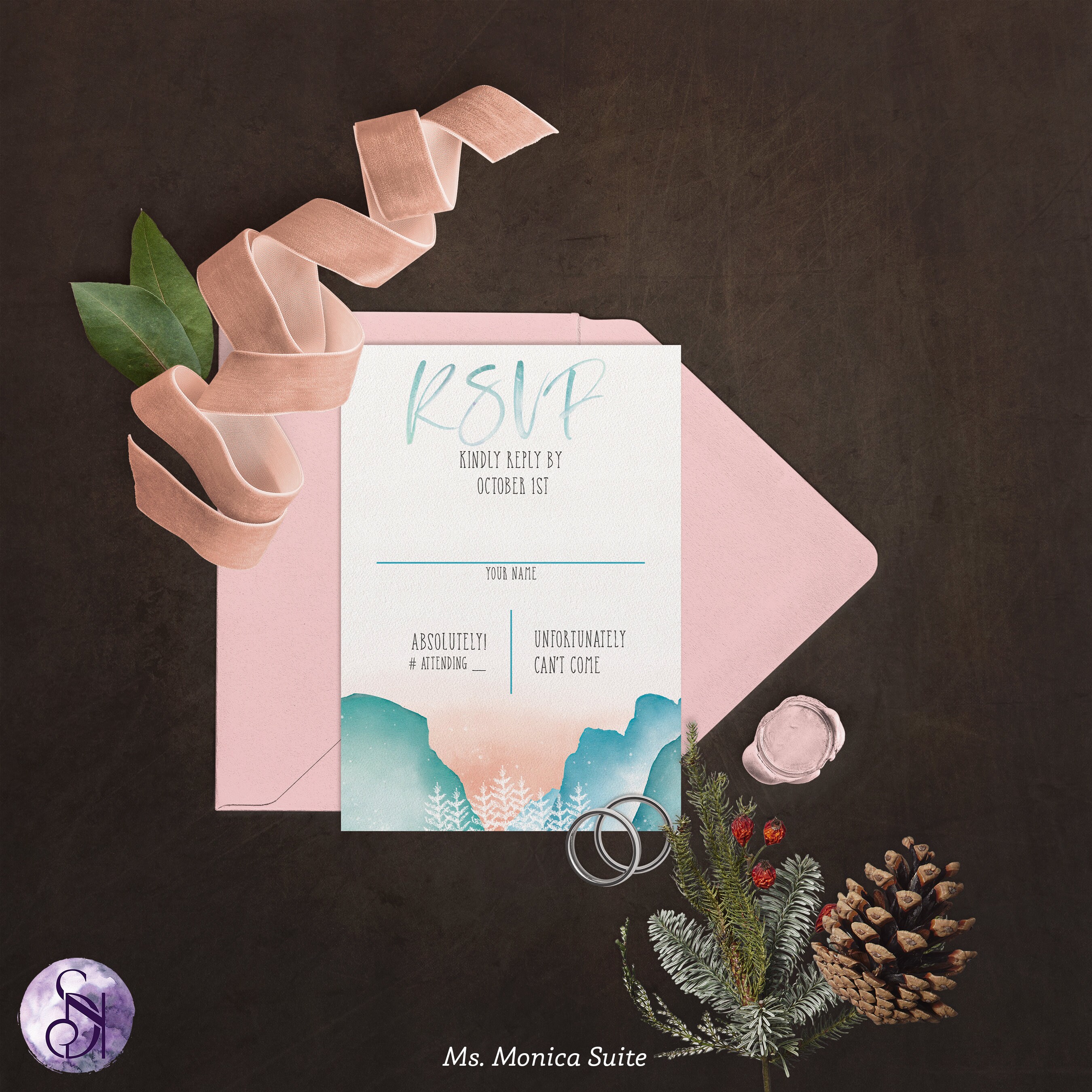 Ms. Monica | Watercolor Mountain Wedding Invitation Suite ...