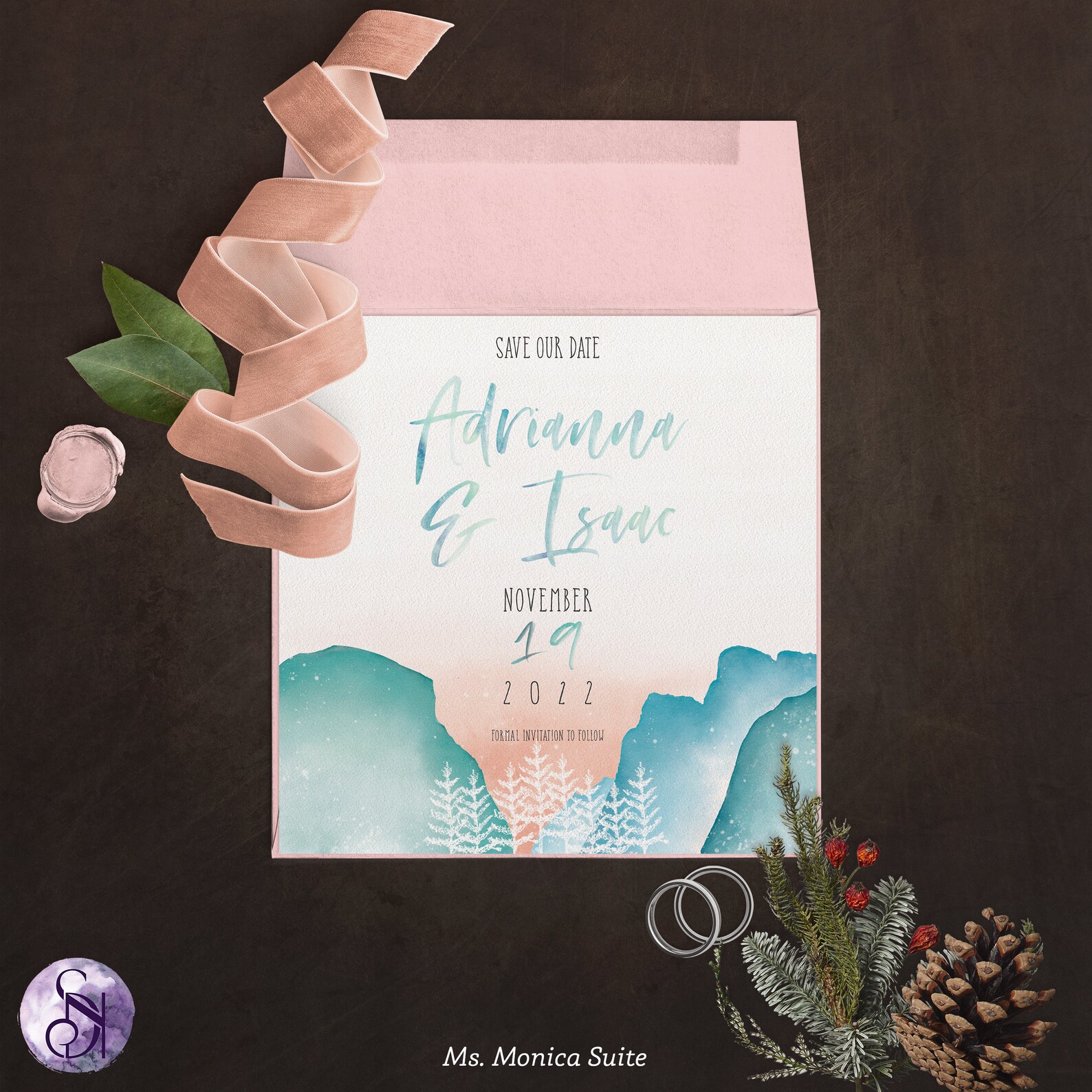 Ms. Monica | Watercolor Mountain Wedding Invitation Suite ...