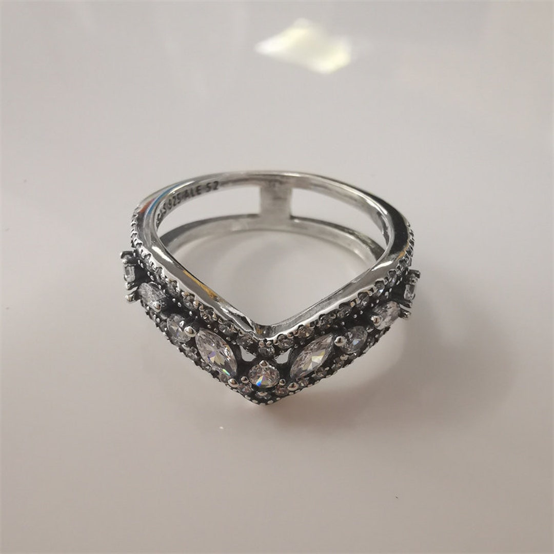 Pandora Silver Sparkle Horse Eye Gemstone Double Wishbone Ring - Etsy