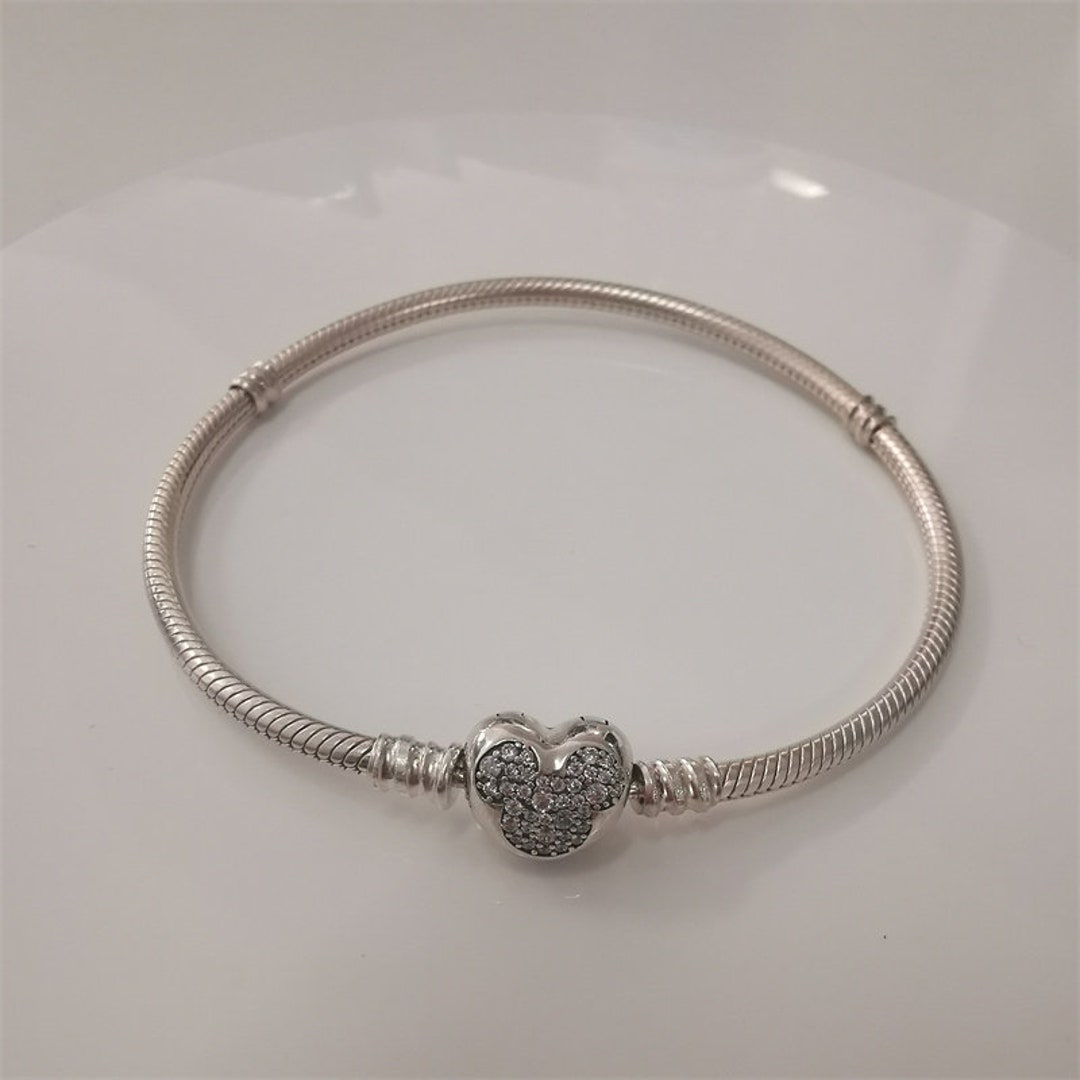 Pandora Disney Moments Heart Clasp Mickey Mouse Snake Chain Bracelet - Etsy