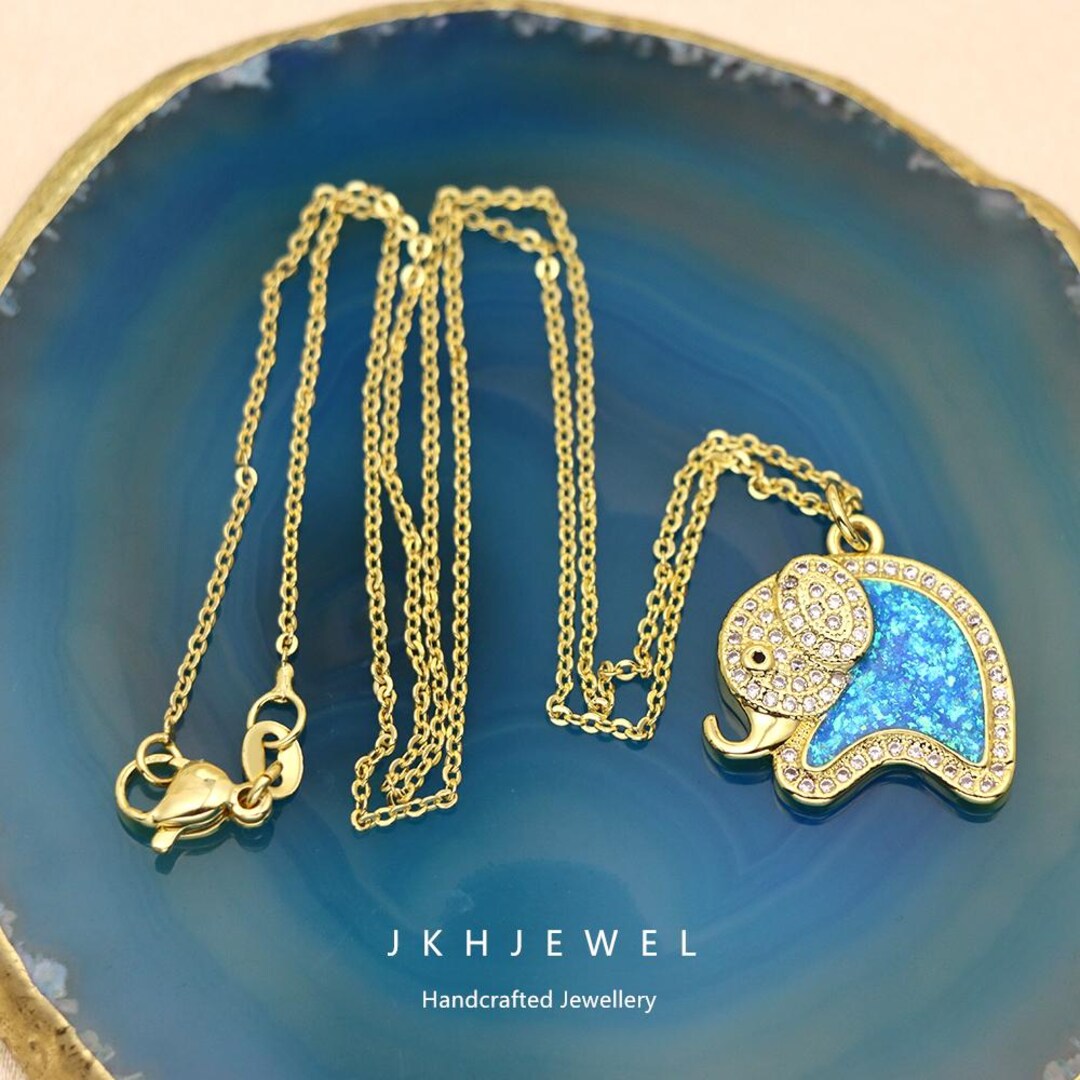 Opal Copper Gold-plated Elephant Pendant Necklace - Animal Jewelry - Etsy