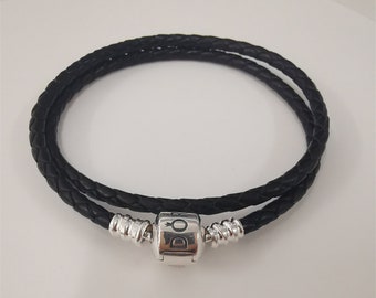 Pandora single black leather bracelet store