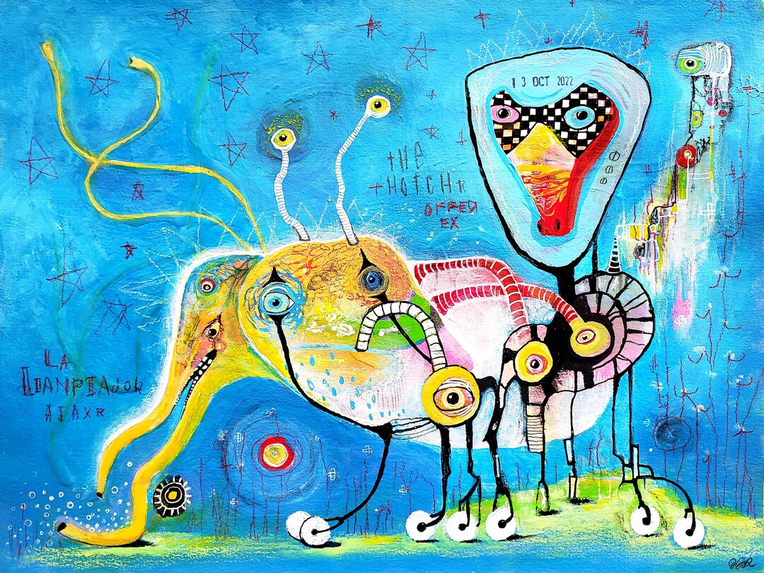 Mixed-media Outsider Art Painting: the Stripe People - Etsy