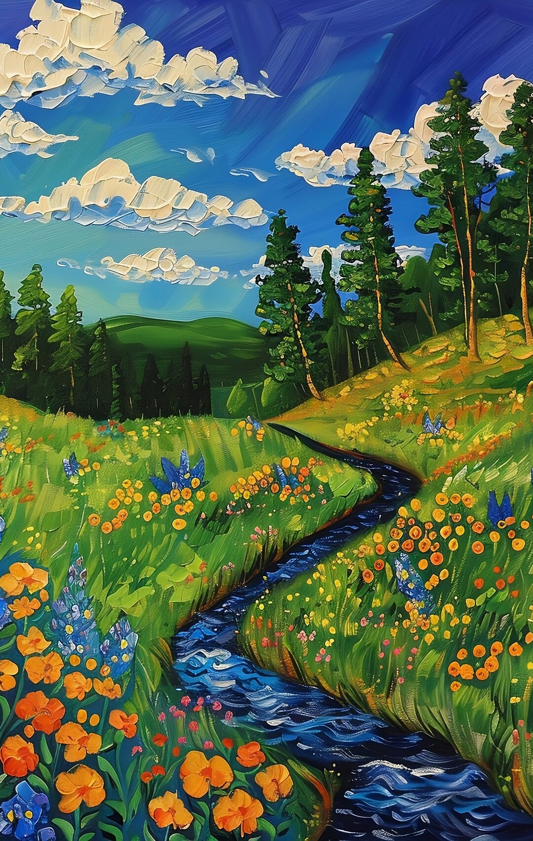 Forest Meadows # 7 -landscape Painting of Happy Meadow and Stream - Etsy