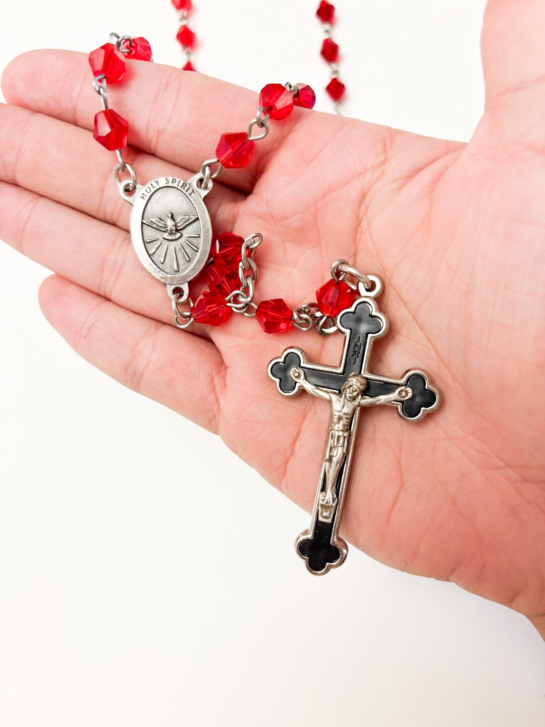 26 Inch Holy Spirit Red Facated 6mm Beaded Full Length Rosary - Etsy