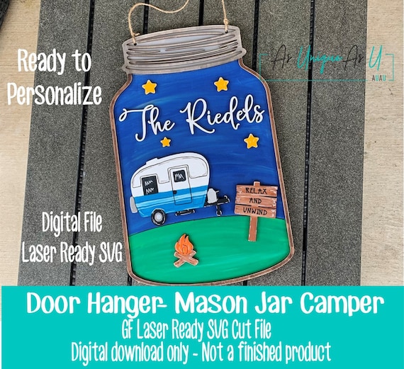 Laser SVG Cut File Door Hanger Mason Jar Camper RV Door | Etsy