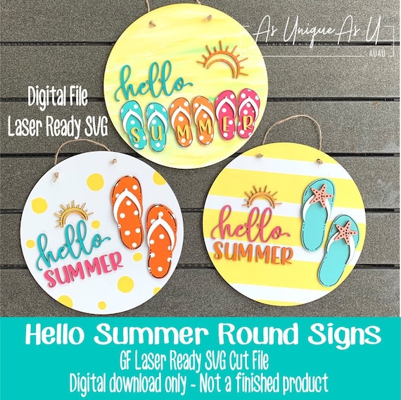 Laser SVG Cut File Hello Summer Round Sign SVG Round Sign - Etsy