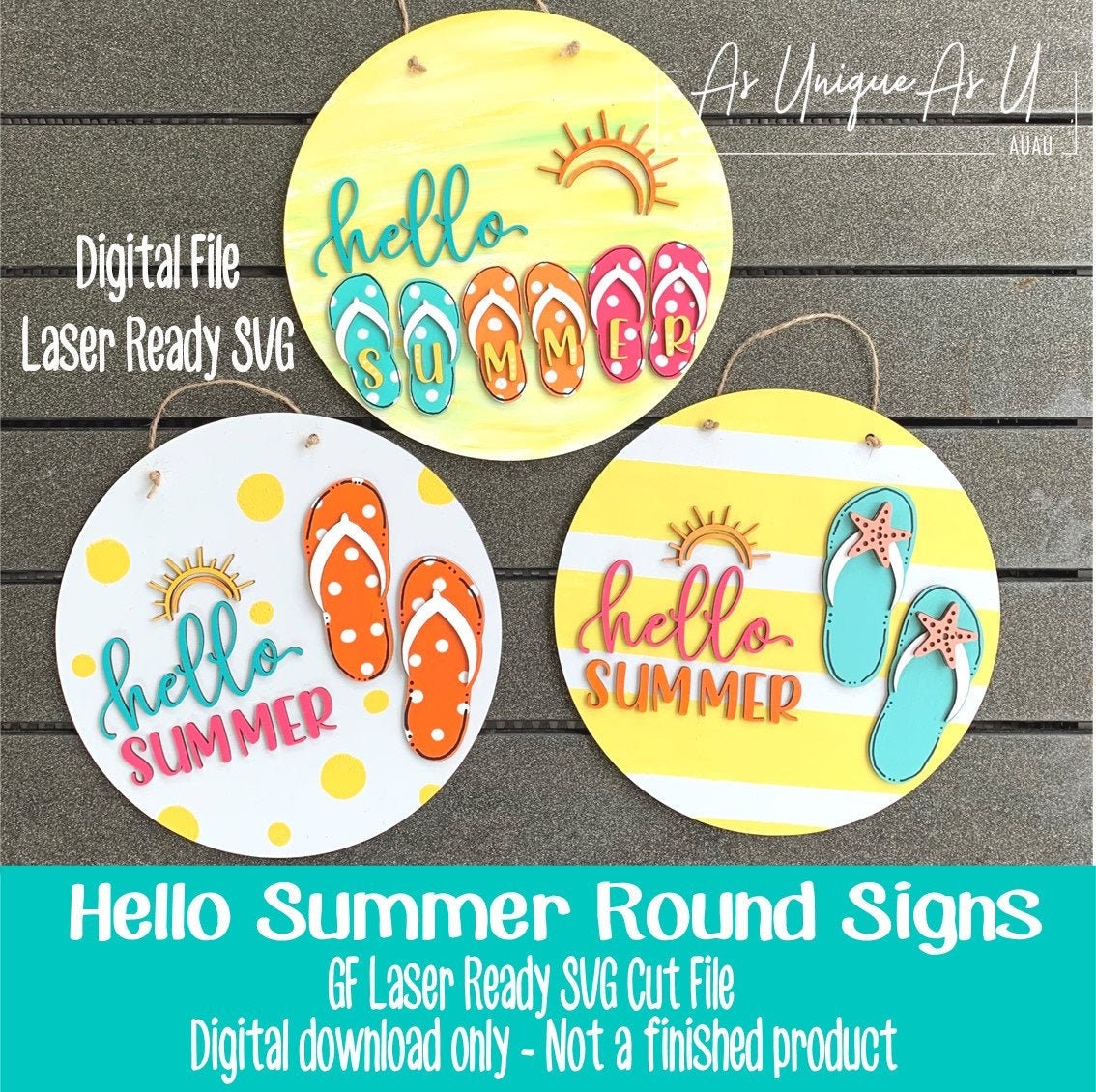 Laser SVG Cut File Hello Summer Round Sign SVG Round Sign | Etsy