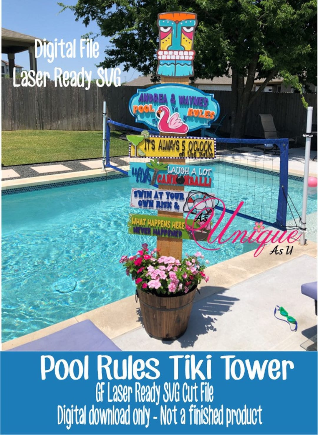 Laser SVG Cut File, Pool Rules Tiki Tower, Pool Rules, Patio Signs ...