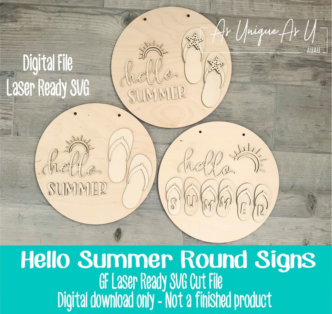 Laser SVG Cut File Hello Summer Round Sign SVG Round Sign | Etsy