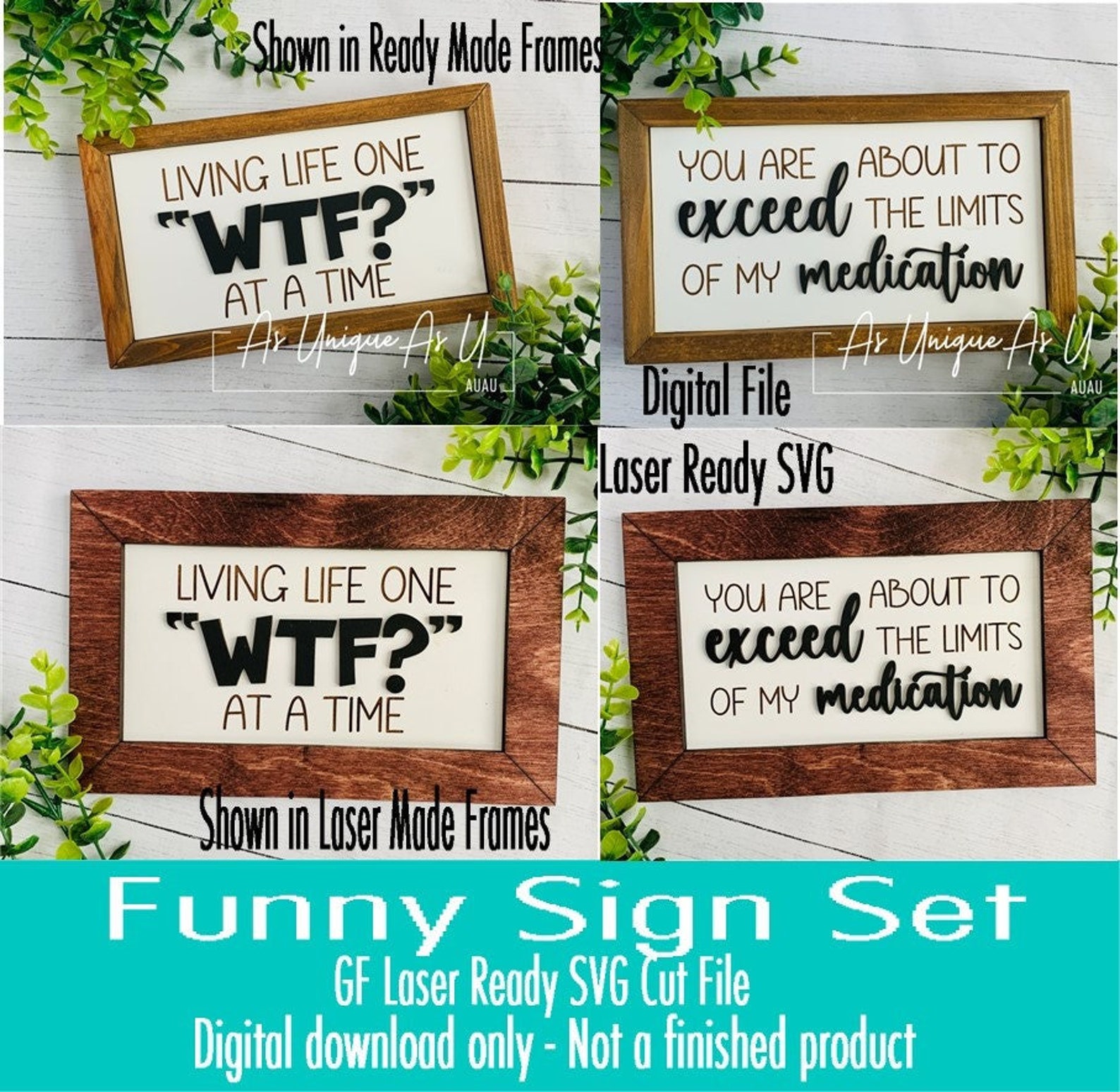 Laser SVG Cut File 2 Funny Signs Bundle Sarcastic Sign Set - Etsy