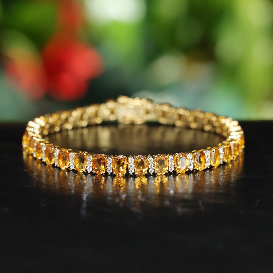 Natural Citrine Bracelet 18K Yellow Gold Plated, Citrine Tennis ...