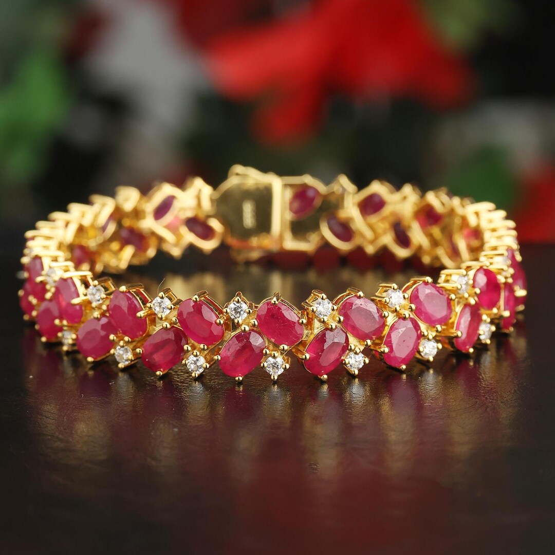 18K Gold Plated Ruby Tennis Bracelet, 925 Sterling Silver, 7.5 Inch - Etsy