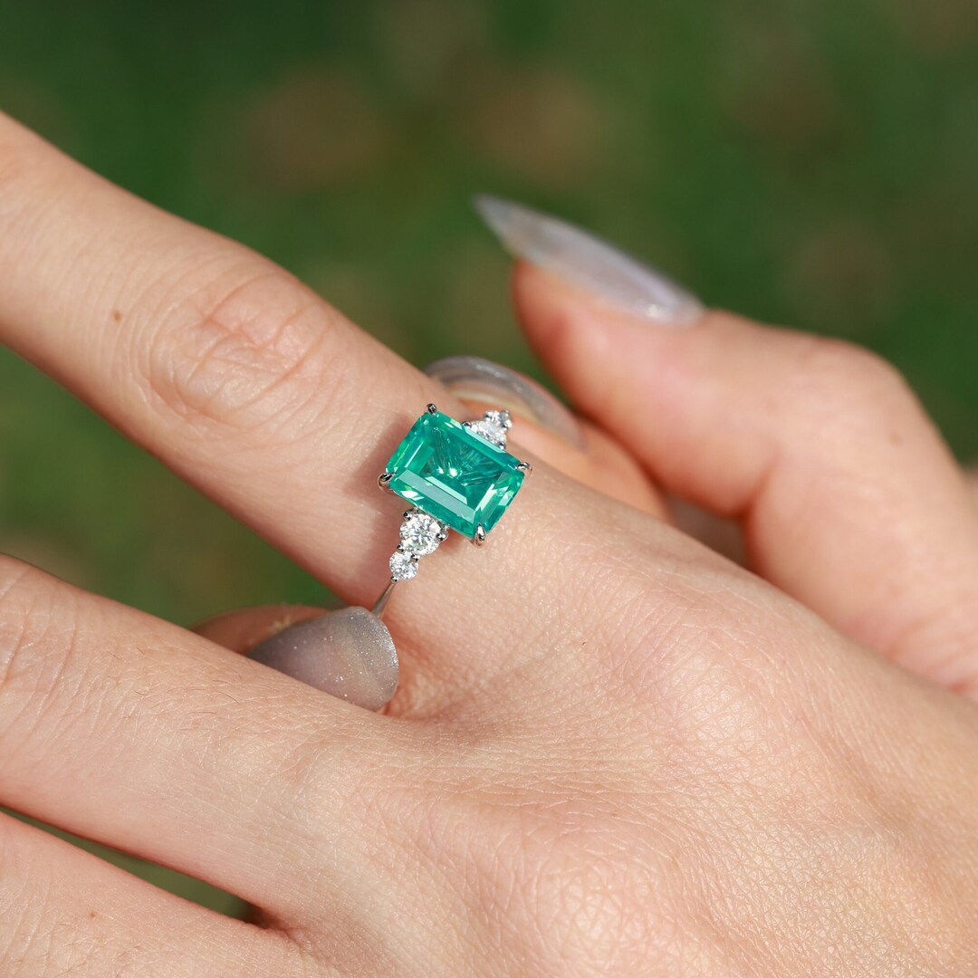 14k Solid Gold Ring,3.53ct Garnet, Paraiba Color Ring With Moissanite ...