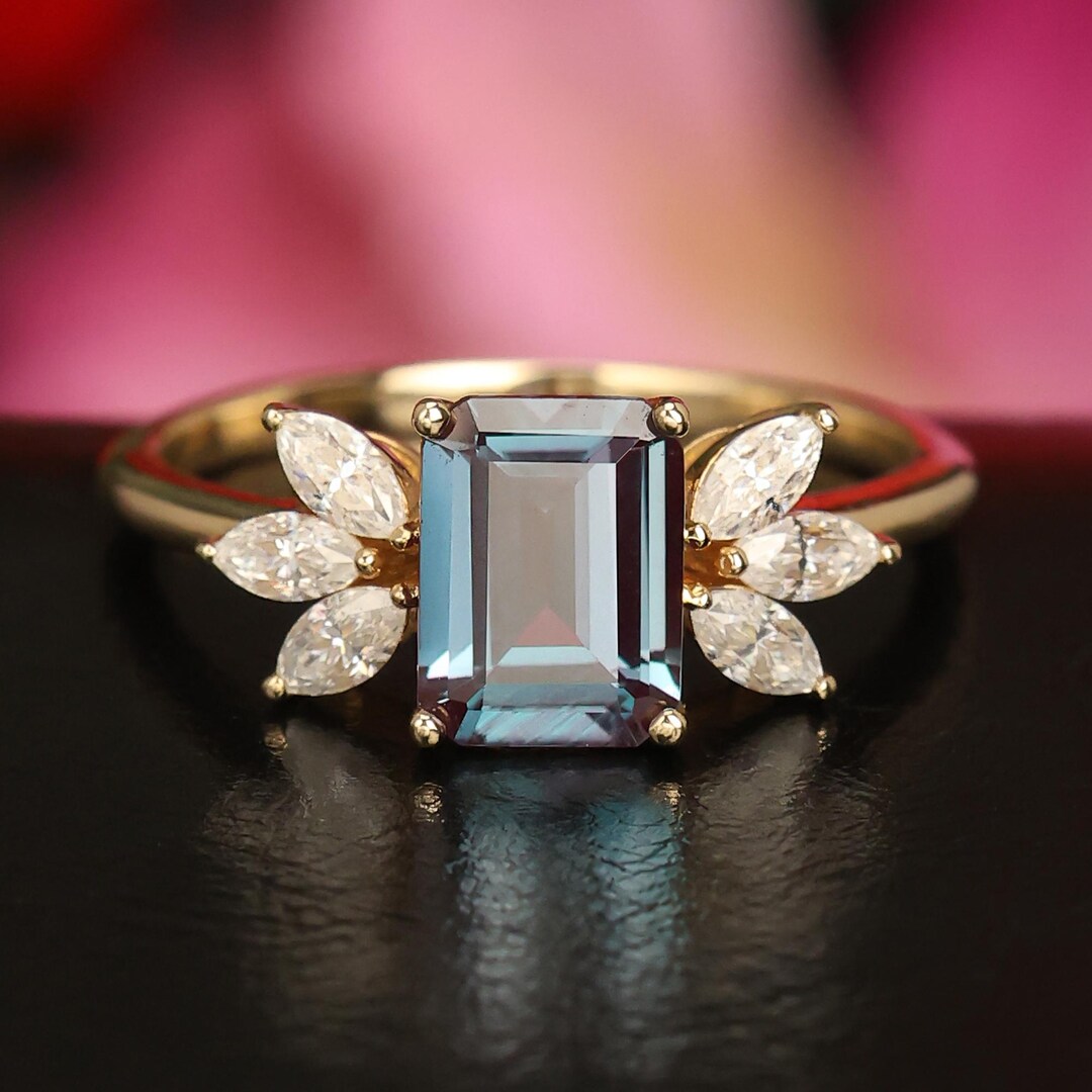 Lab-grown Alexandrite Ring With Moissanite ,14k Solid Gold Ring ...
