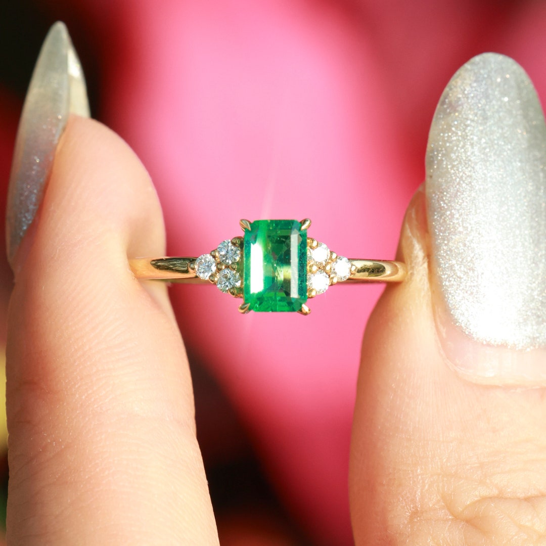 Emerald Ring With Diamond , 18k Solid Gold Ring ,unique Engagement Ring ...