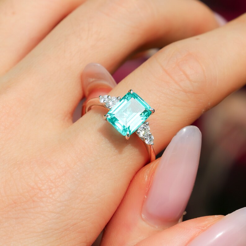 14k Solid Gold Ring,3.53ct Garnet, Paraiba Color Ring With Moissanite, Elegant Ring, Unique Ring ...