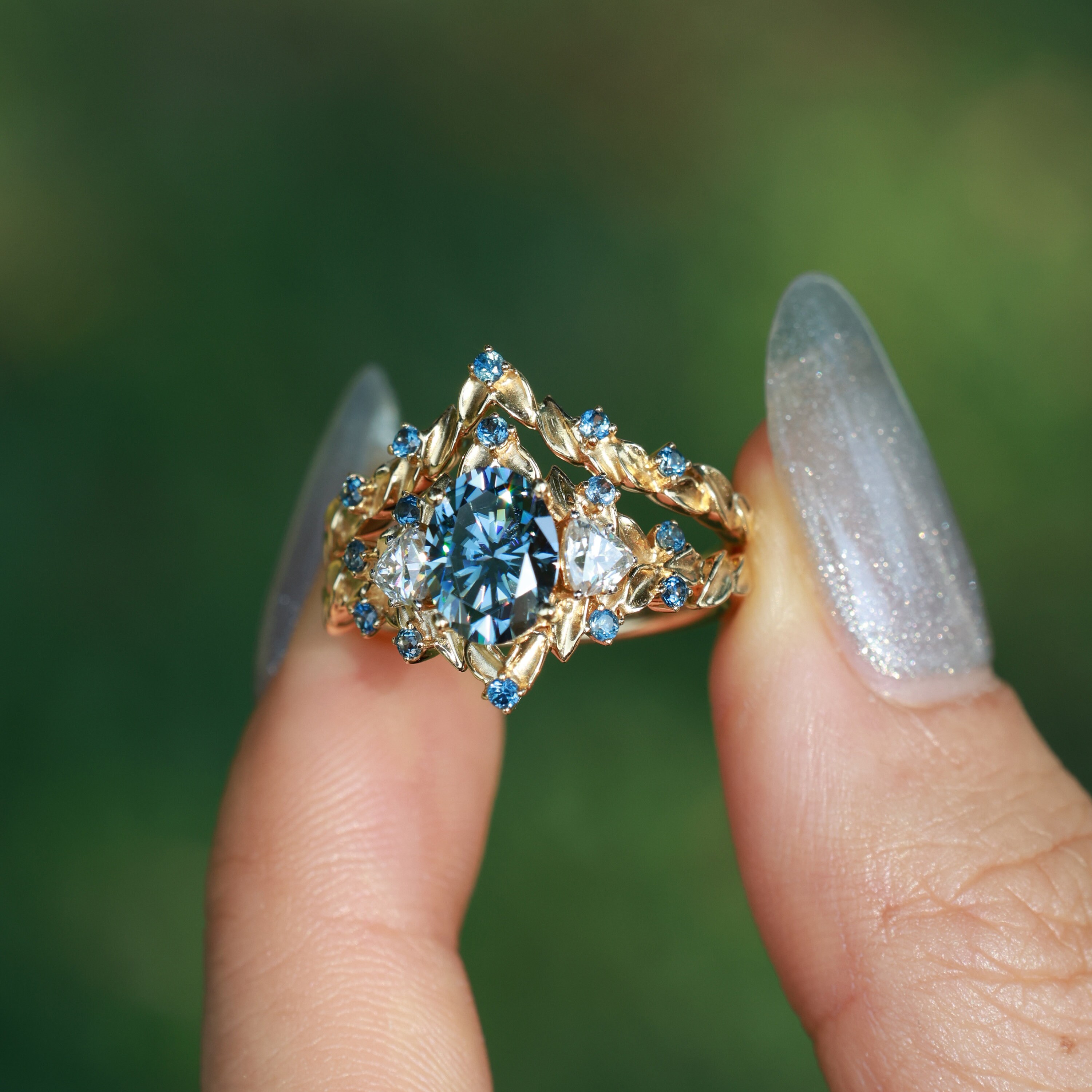 Moissanite Stacking Ring Set, 14k Solid Gold Ring, 1.38ct Oval ...